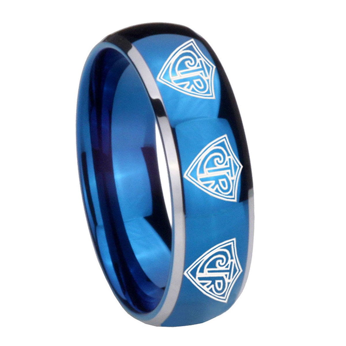 Multiple CTR Logo 8MM Polished Blue 2 Tone Dome Tungsten Men's Ring ...