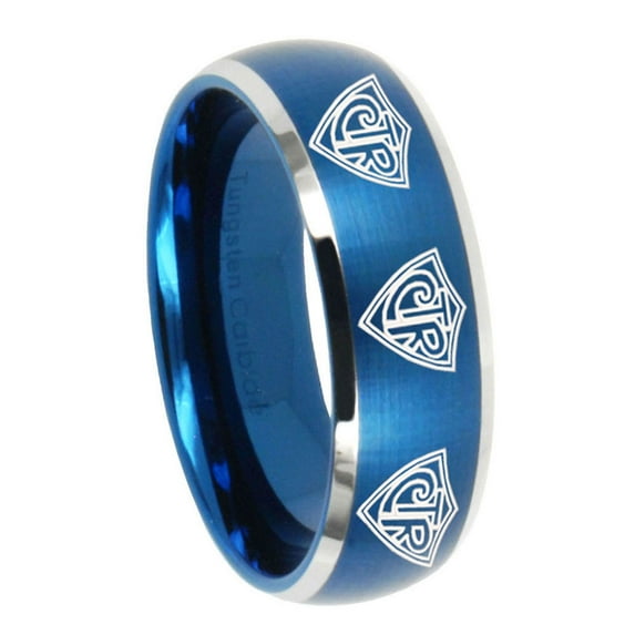 Tungsten Multiple CTR Logo 8mm Blue Two Tone Dome Polished Edges Men's ...