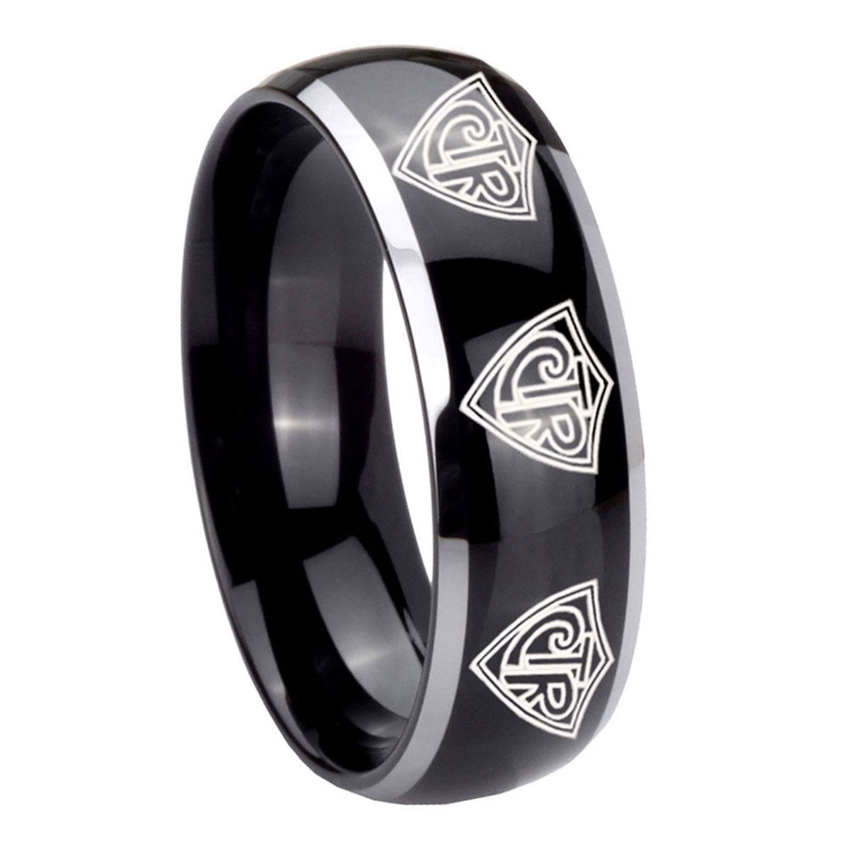 Tungsten Multiple CTR Logo 8mm Black 2 Tone Dome Polished Edges Men's ...