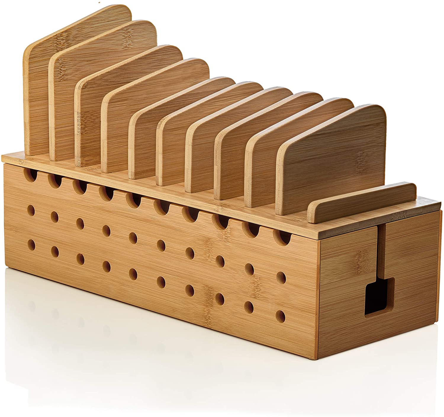 Multiple Charging Station Rack with Cable Box Organizer - Bamboo Desk ...