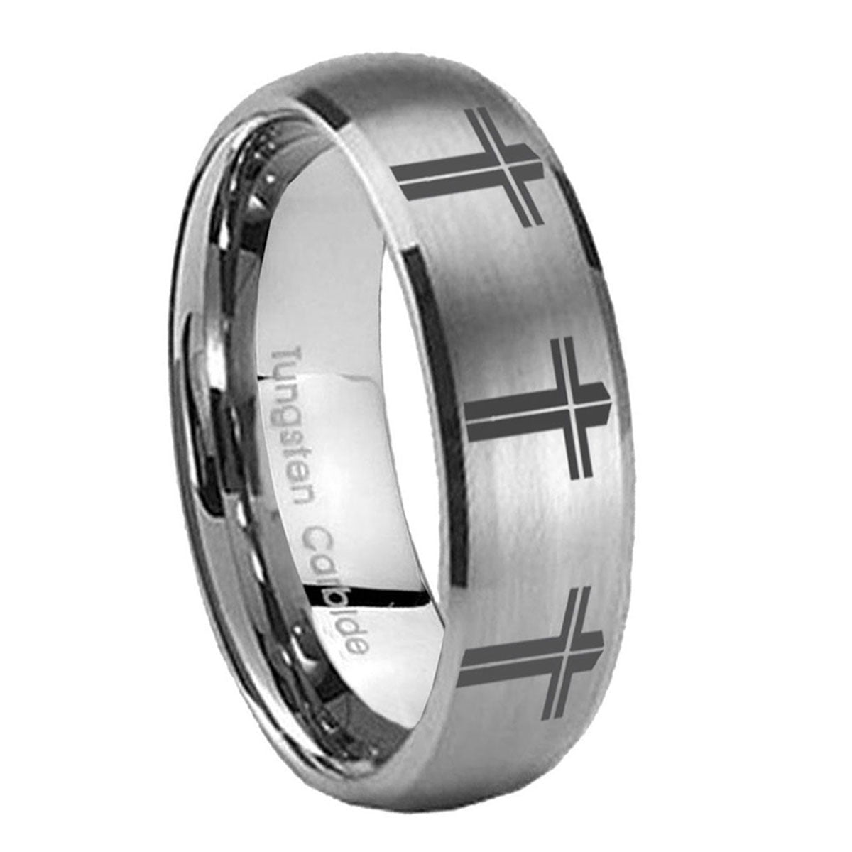 Multiple Christian Cross 8MM Brushed Gray Dome Tungsten Men Ring ...