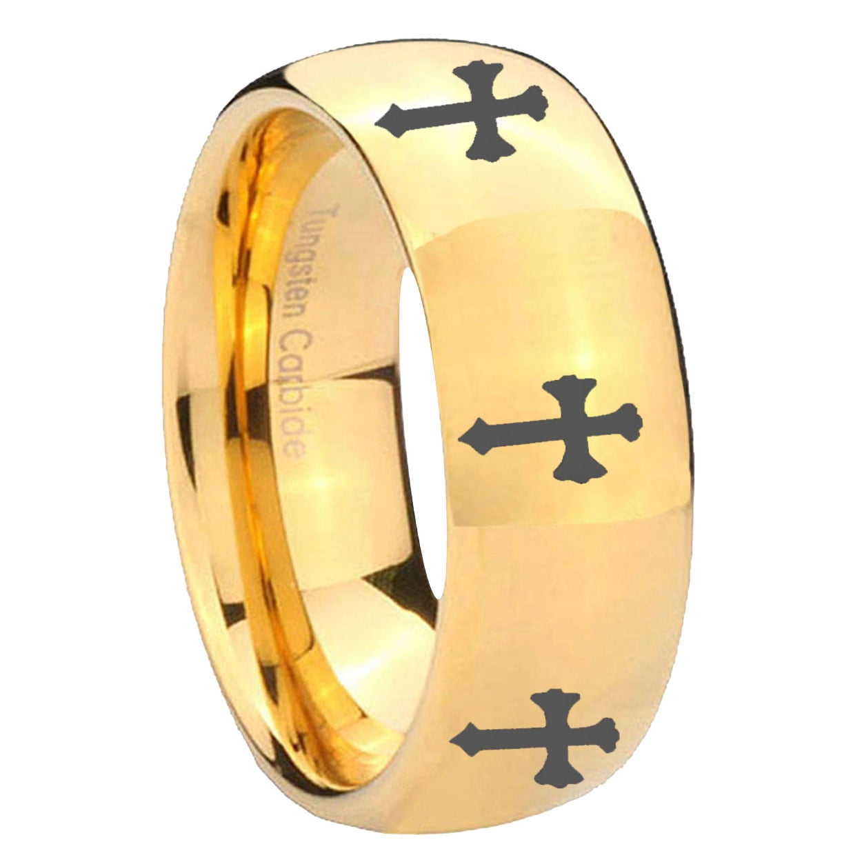 Multiple Christian Cross 8MM Dome Gold Plated Tungsten Men Ring ...