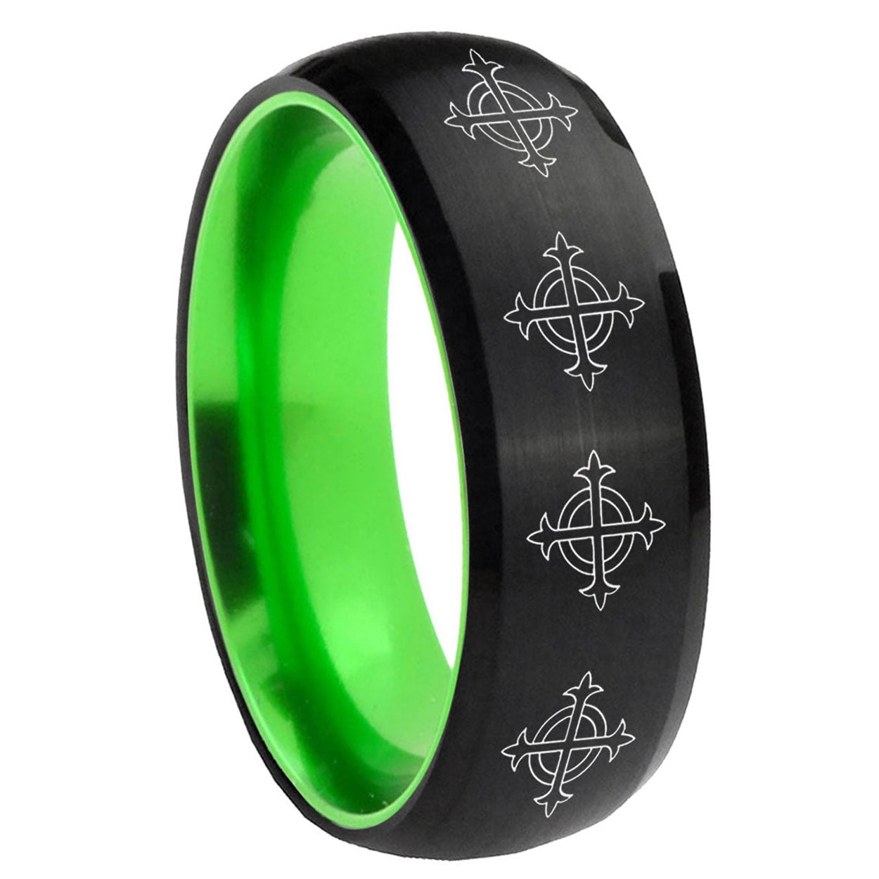 Multiple Cross 8MM Dome Black And Green Tungsten Men Ring - Walmart.com