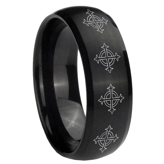 Multiple Cross Dome Brush Black Polish Edge Tungsten Men Ring 10MM ...