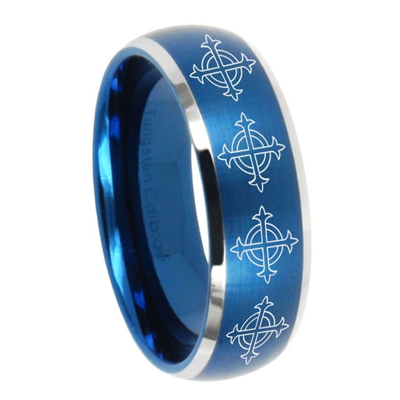 Multiple Cross Dome Brushed Finish Blue Tungsten Men Ring 10MM ...