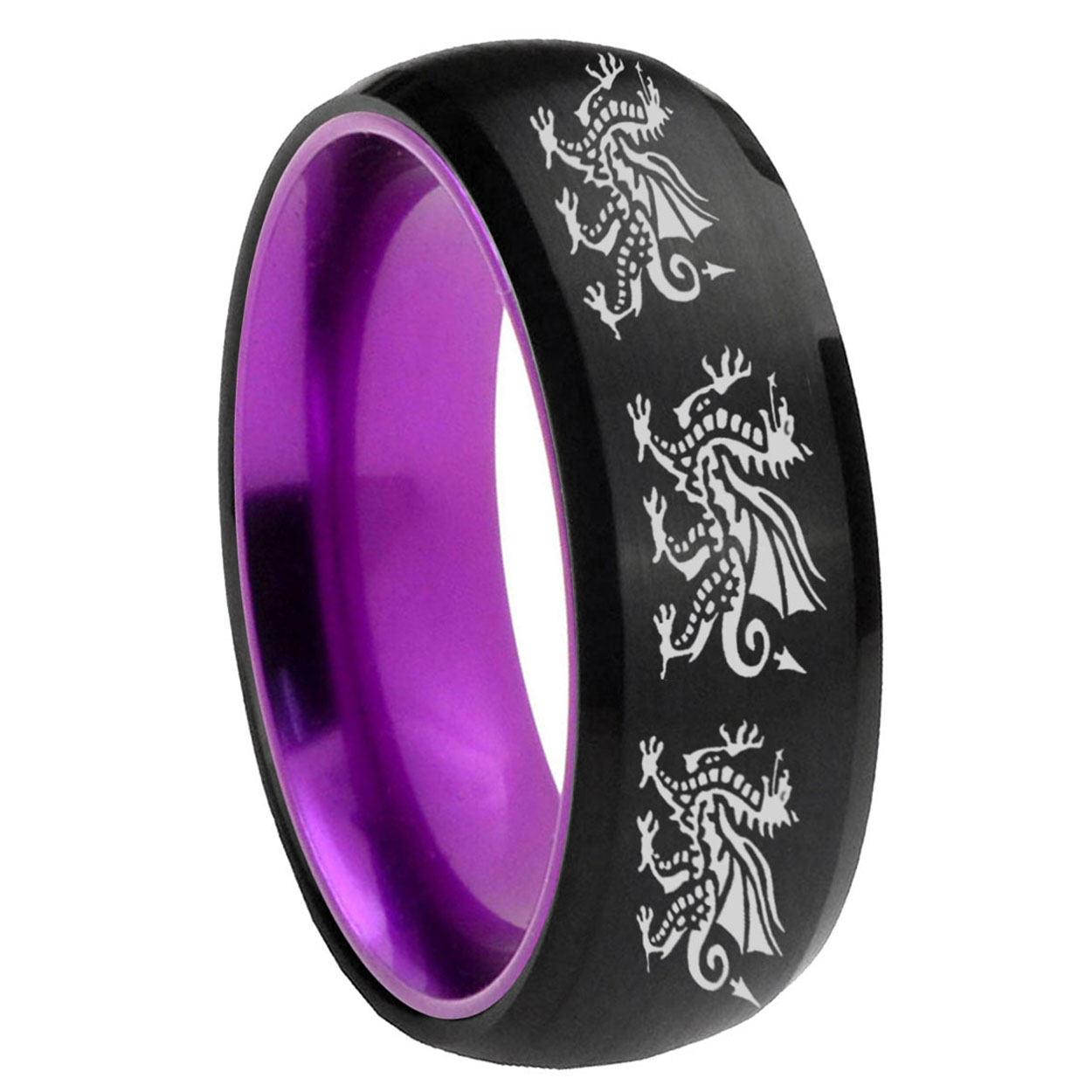 Multiple Dragon 8MM Dome Black And Purple Tungsten Carbide Ring ...