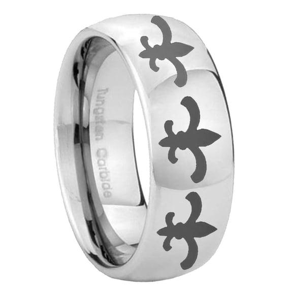 Multiple Fleur De Lis Gray High Polish Dome Tungsten Men Ring 10MM ...