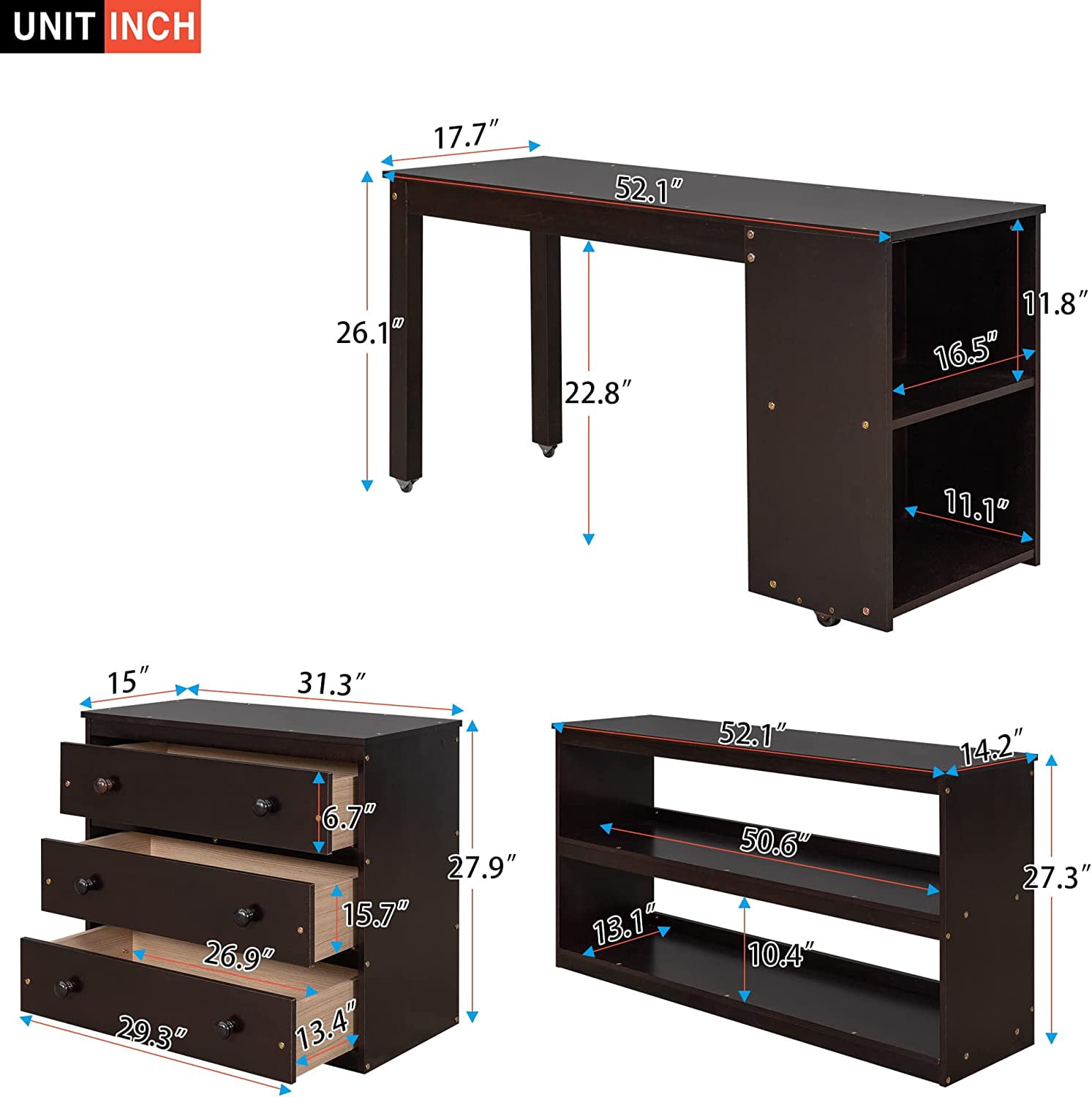 Multiple Functions Full Loft Bed with Rolling Desk, Storage Cabinet ...