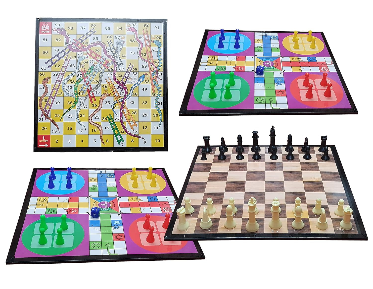 Multiple Games Set Ludo, Chess, Snakes & Ladders, Size 12x12 Inches ...