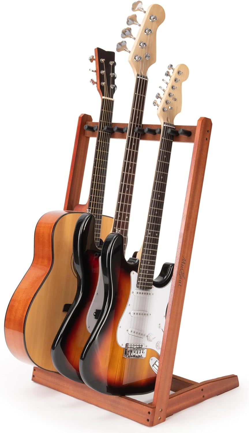 Multiple Guitar Stand, Mahogany Wood Multi Guitar Stand for 3 Acoustic ...