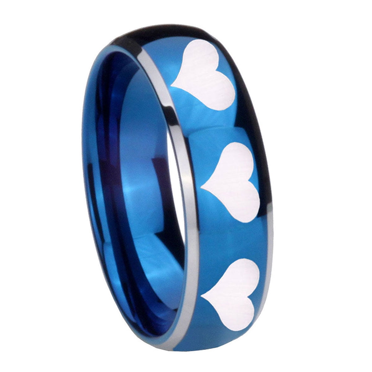Multiple Heart 8MM Polished Blue 2 Tone Dome Tungsten Men's Ring ...