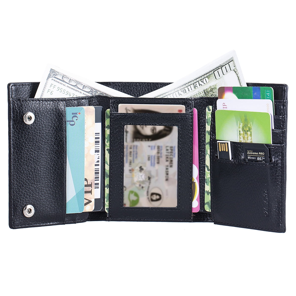 Multiple Pop up Multi-functionTrifold Wallet -Slits Black/Brown Small ...