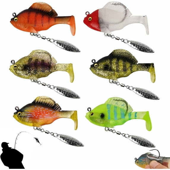 Multiple Pre-Rigged Jig Head Soft Fishing Lures, 6PCS Bluegill Swimbait ...