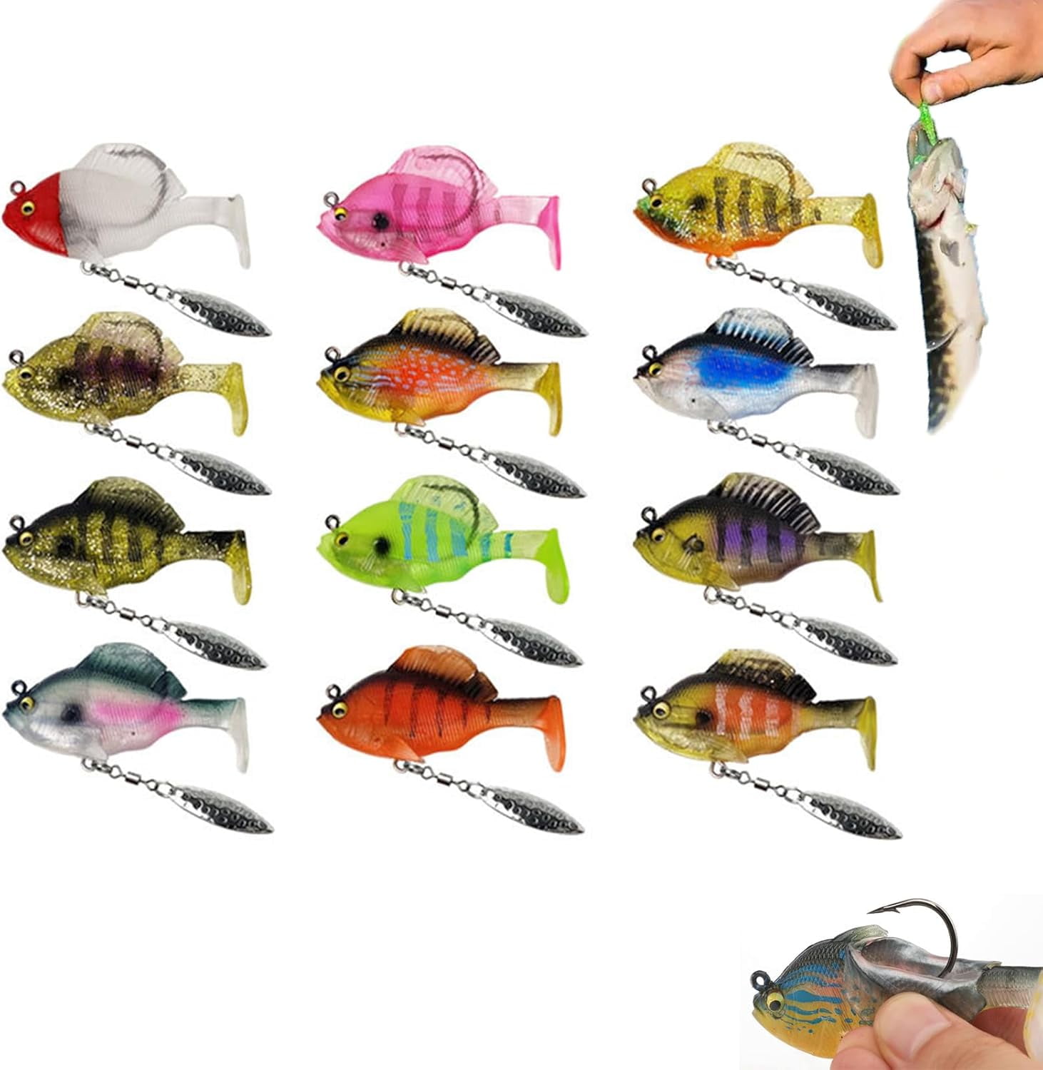 Multiple Pre-Rigged Jig Head Soft Fishing Lures, Plastic Paddle Tail ...