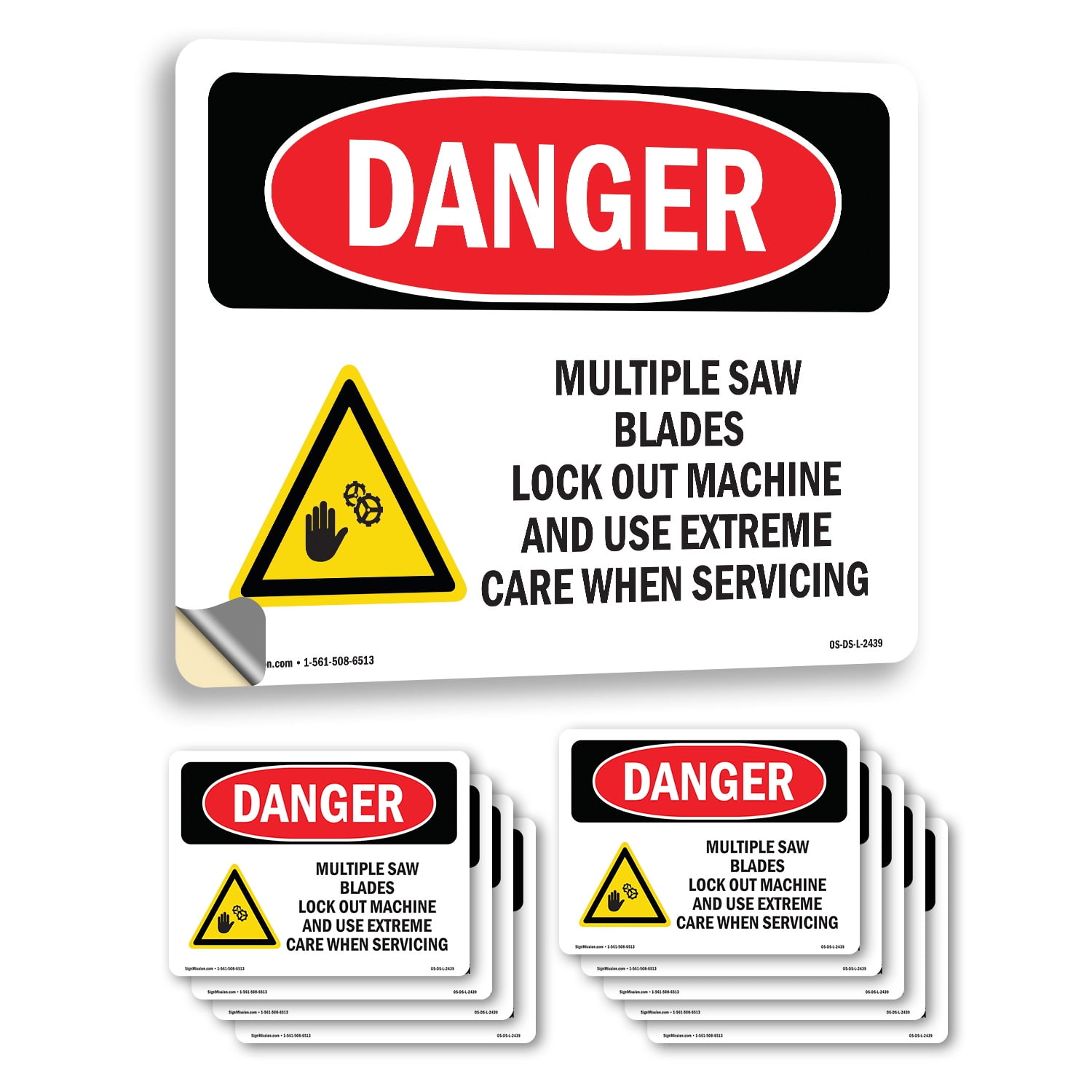 Multiple Saw Blades Lock Out OSHA Danger Vinyl Decal Label 18 Inch x 12 ...