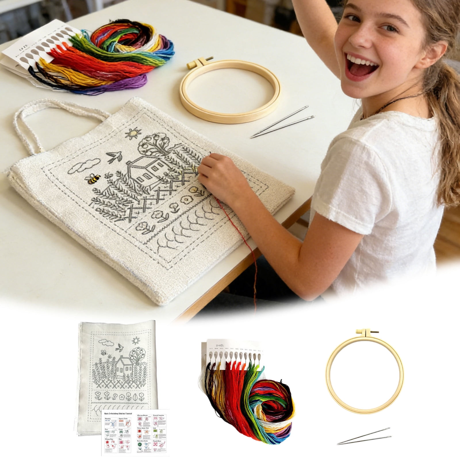 Multiple Sewing Kit Embroidery Stitch Book Kit with 24 color thread ...