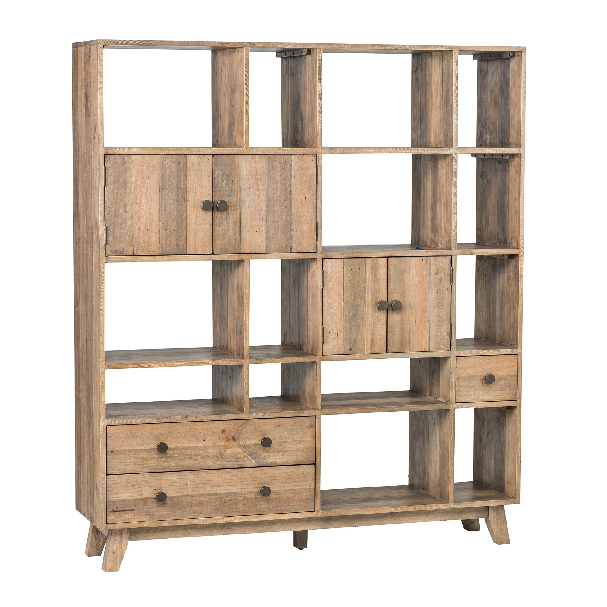 Multiple Shelf Wooden Wall Unit with 3 Drawers and 2 Cabinets,Natural ...