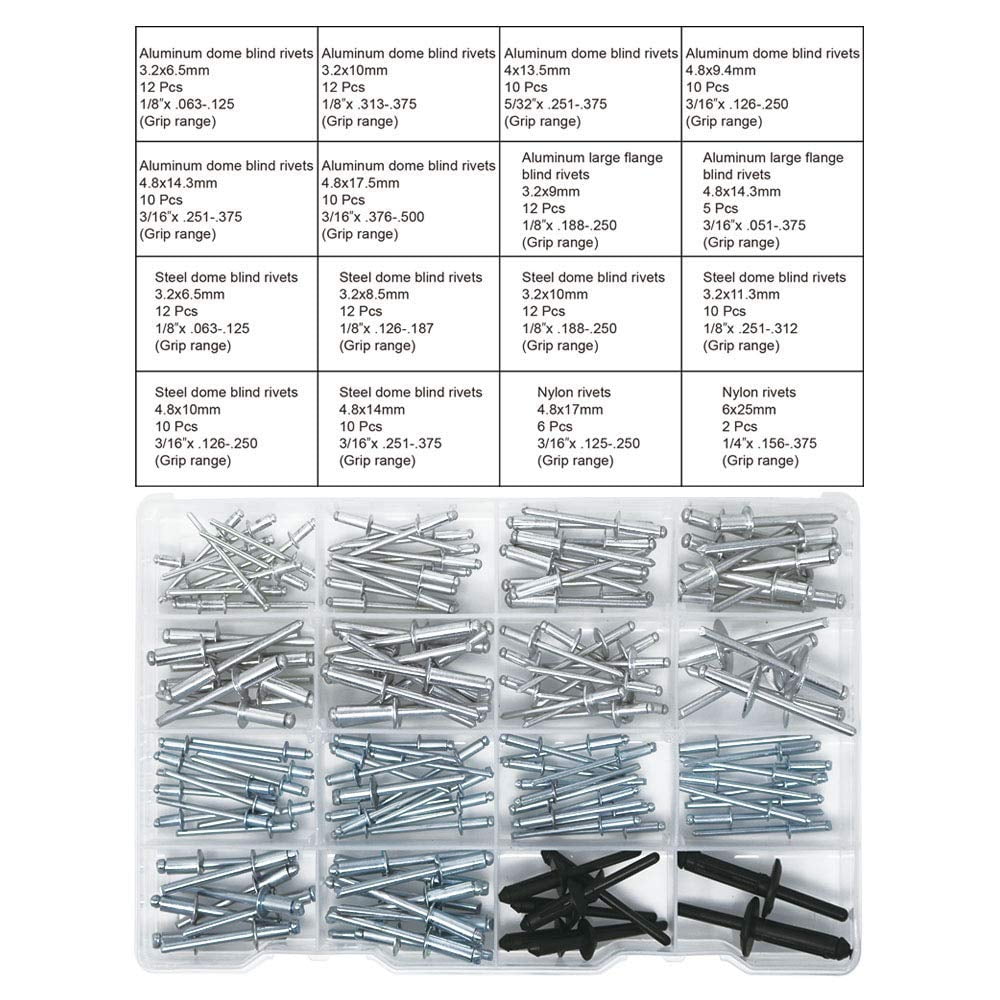 Multiple Sizes Rivet, Blind Rivets Assortment Kit,155 Pieces - Walmart.com