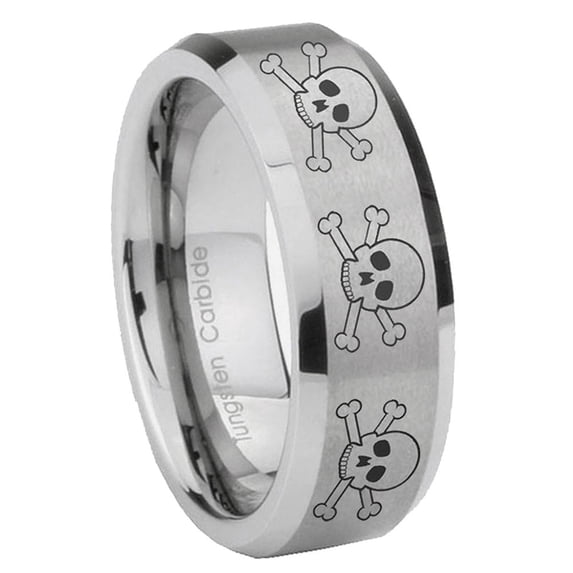 Multiple Skull Beveled Edge Gray Tungsten Men Ring 10MM - Walmart.com