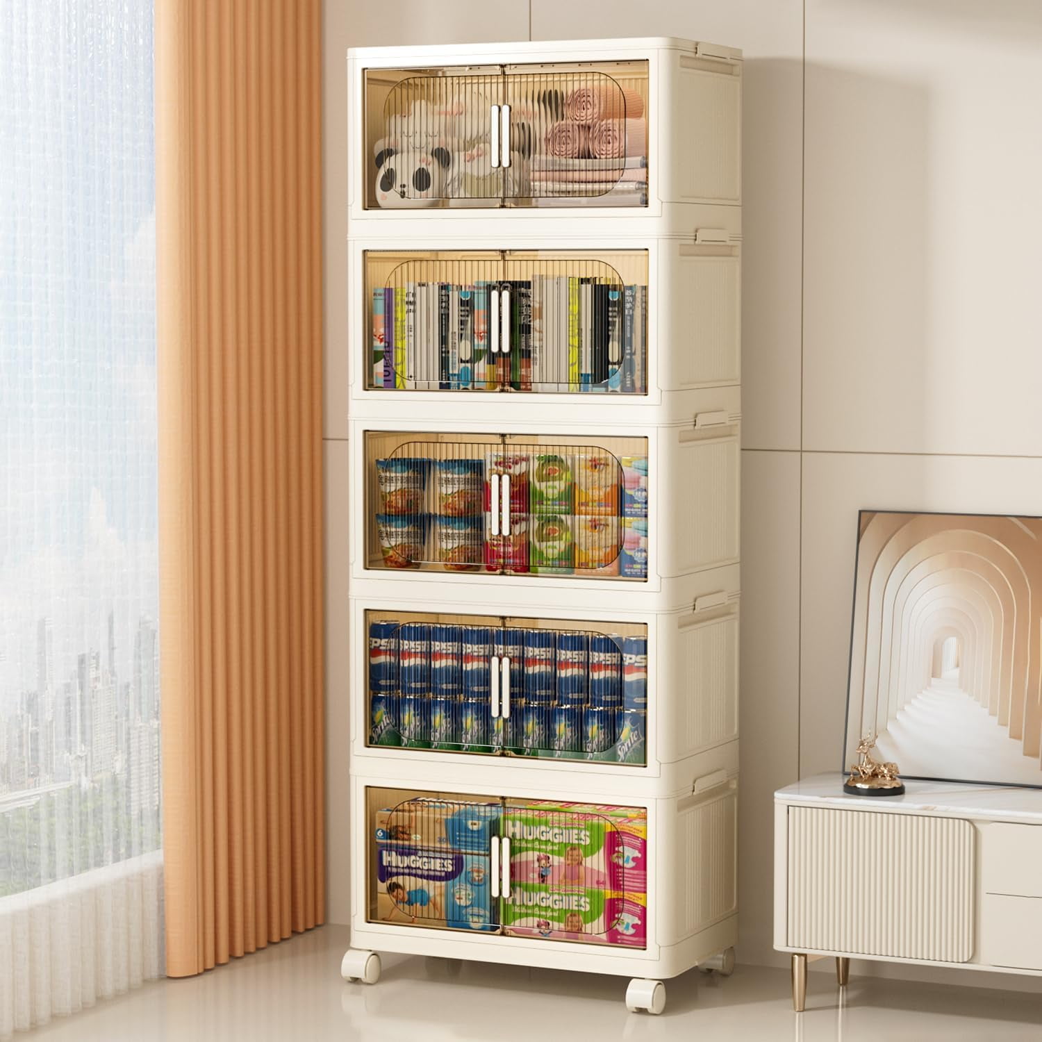 Multiple Tier Stackable Storage Bins with Lids and Wheels, Stackable ...