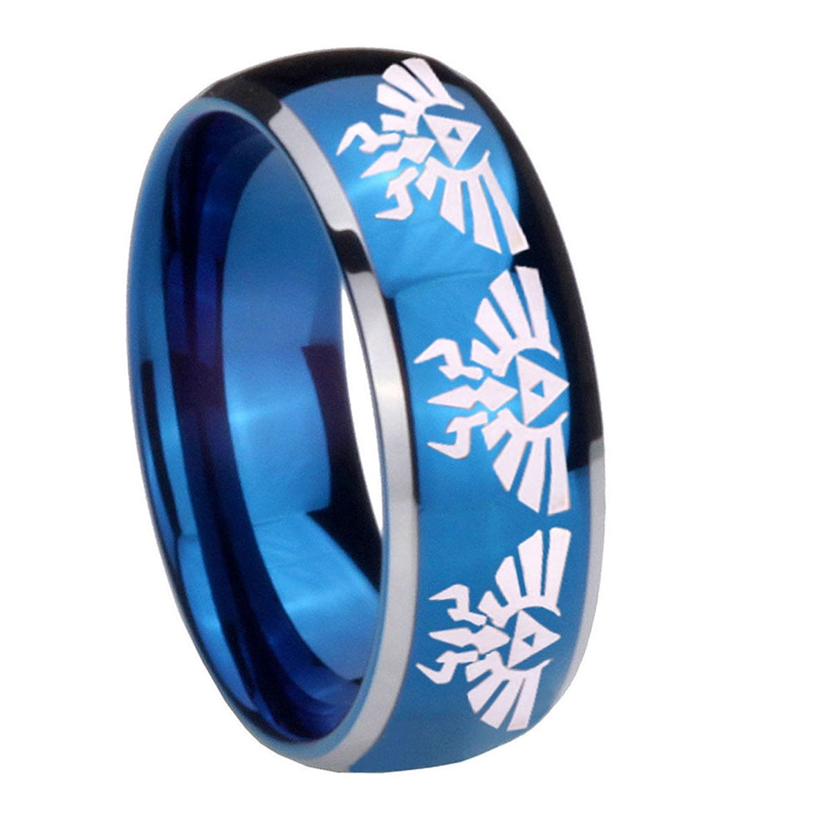 Multiple Zelda 8MM Polished Blue 2 Tone Dome Tungsten Men's Ring ...