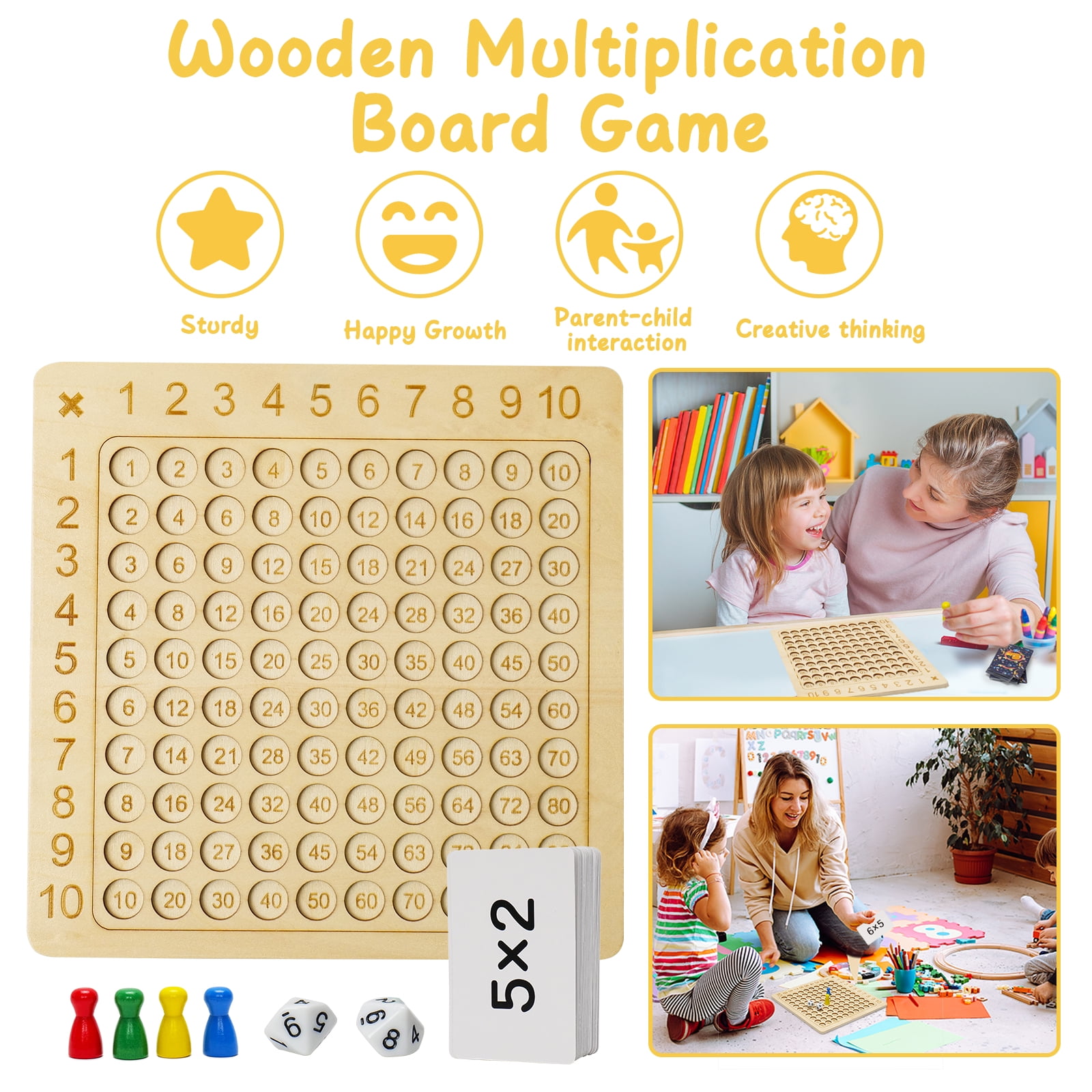 Multiplication Board Game, Wooden Interactive Math Learning Board ...