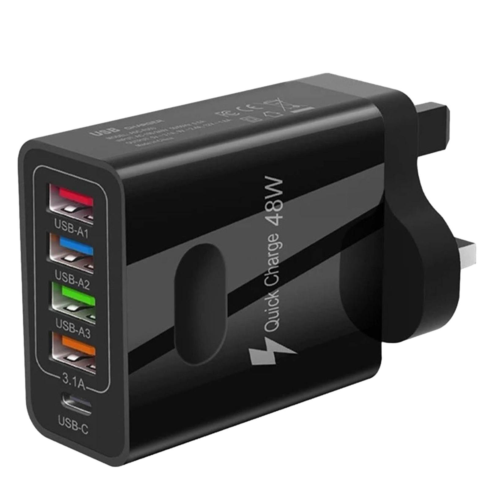 Multiport USB Wall Charger, 48W 5 In 1 Phone USB Plug Adapter, Fast ...