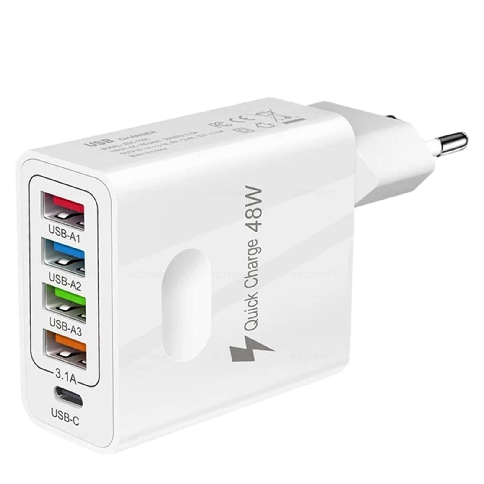 Multiport USB Wall Charger, 48W 5 In 1 Phone USB Plug Adapter, Fast ...