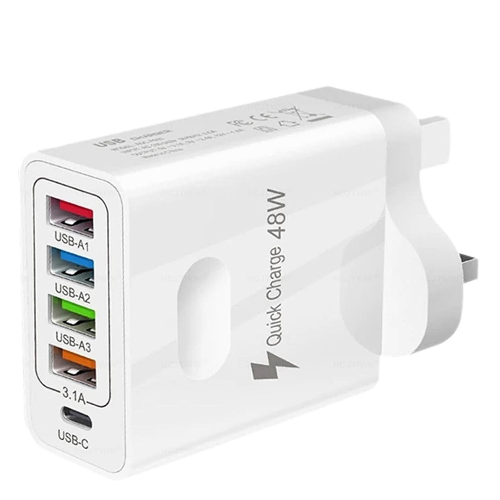 Multiport USB Wall Charger, 48W 5 In 1 Phone USB Plug Adapter, Fast ...