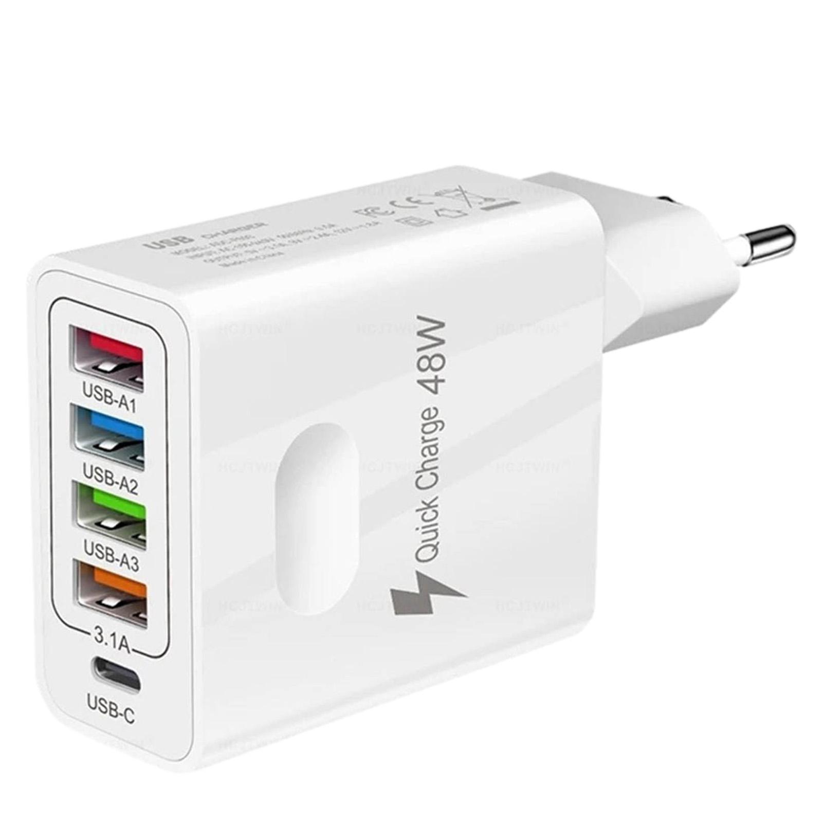 Multiport USB Wall Charger, 48W 5 In 1 Phone USB Plug Adapter, Fast ...