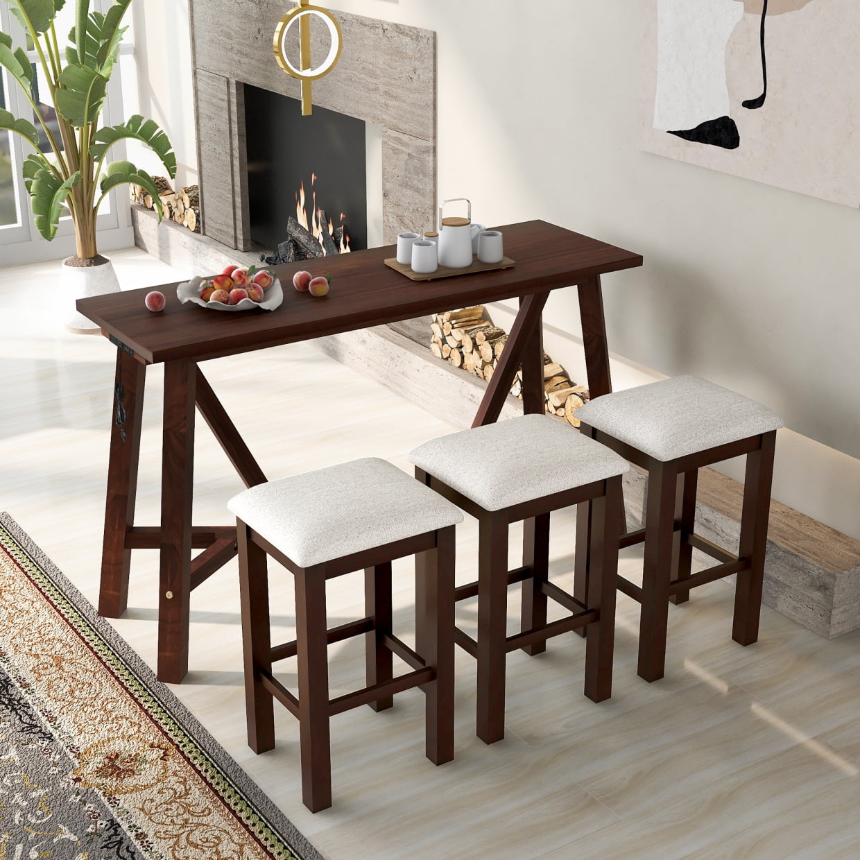 Multipurpose Bar Table Set with Three Bars Tools and 1 Wood Table, Bar ...