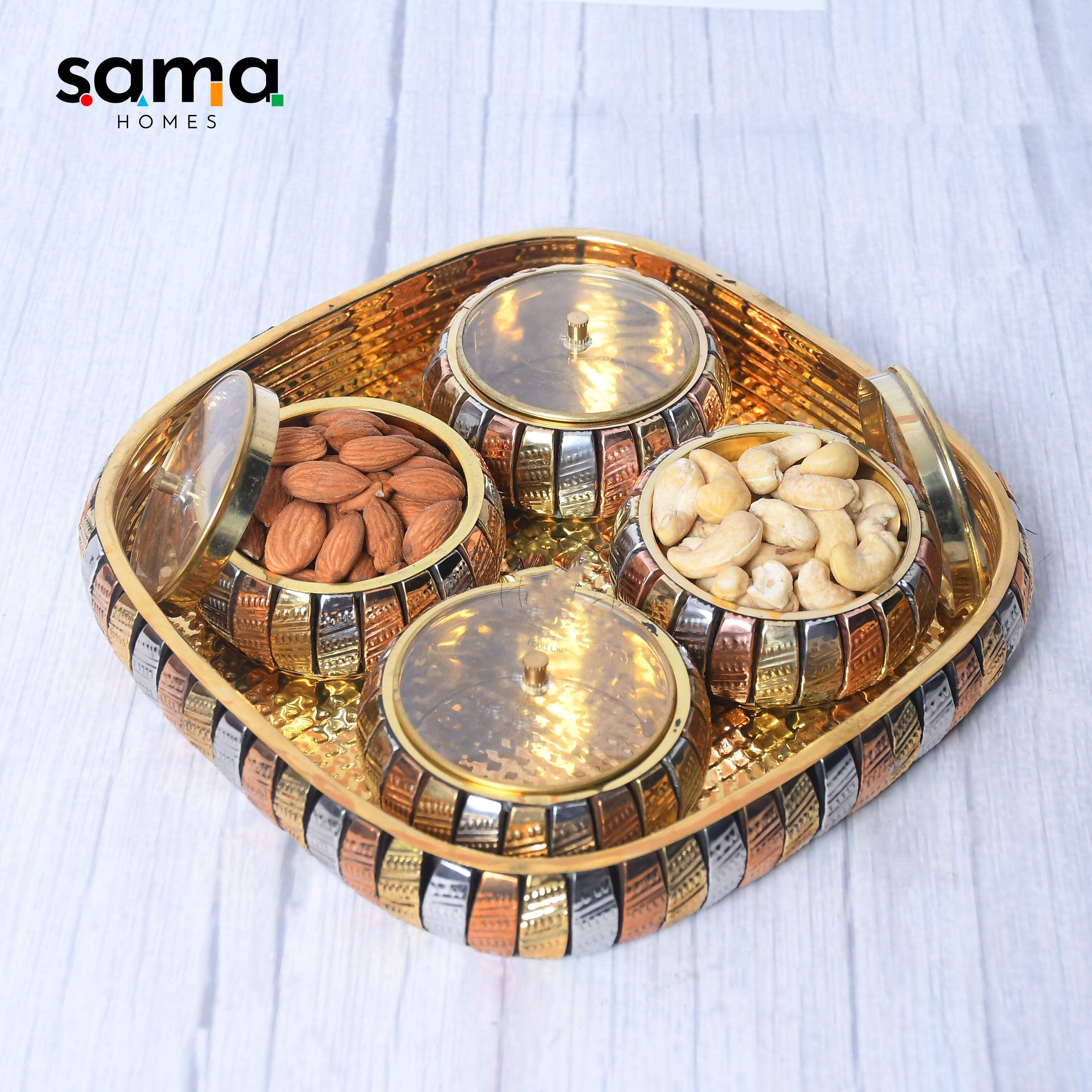 Multipurpose Brass Supari Set Decorative Box with 4 Container Set of 5 ...