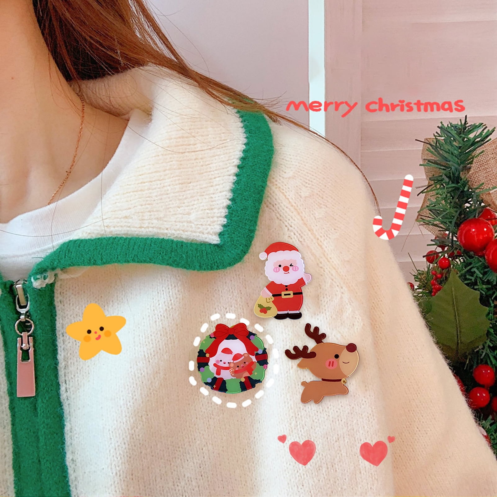 Multipurpose Christmas Brooch Cute Cartoon Xmas Theme, Anti-Fade, Santa ...