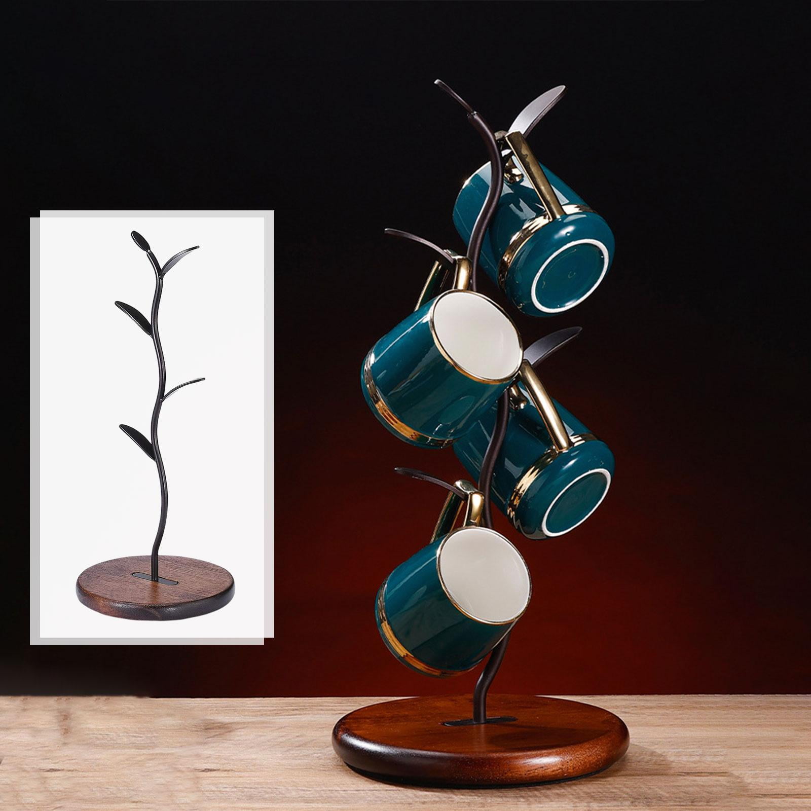 16 inch Wooden Base Countertop Coffee Mug Holder, Multipurpose Kitchen ...