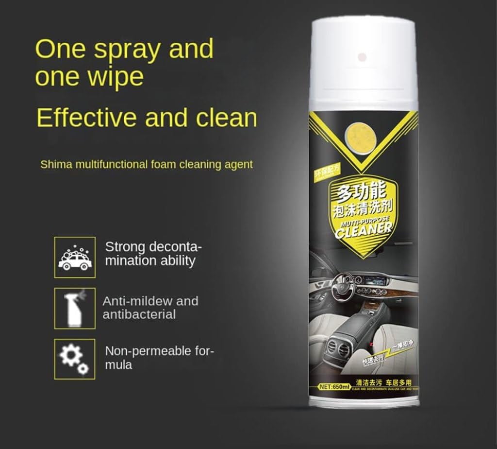 Multipurpose Foaming Cleaner 650ml – Car Interior & Exterior Spray, Deep Cleaning Foam for ...