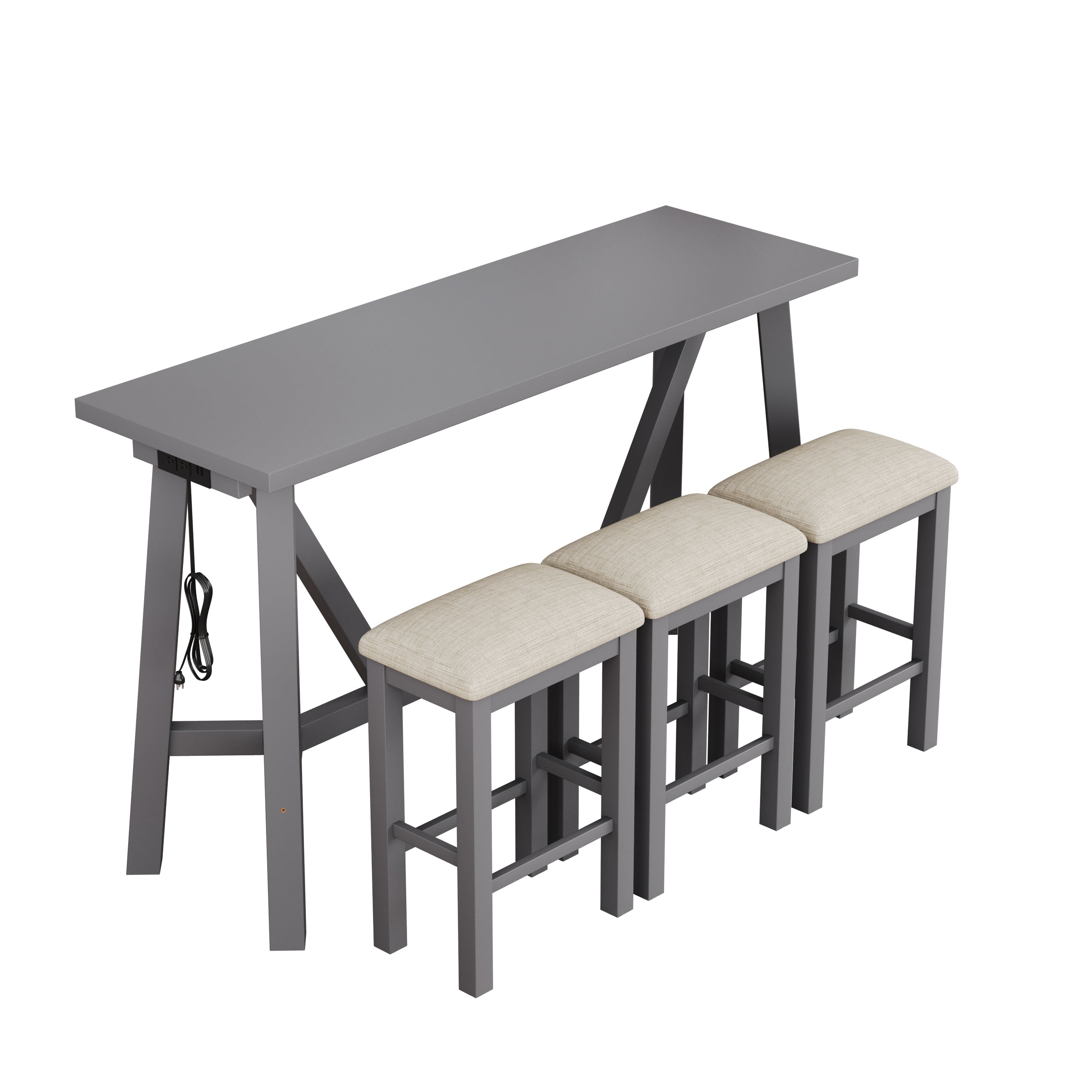 Multipurpose Home Kitchen Dining Bar Table Set with 3 Upholstered ... Multipurpose Home Kitchen Dining Bar Table Set with 3 Upholstered ...