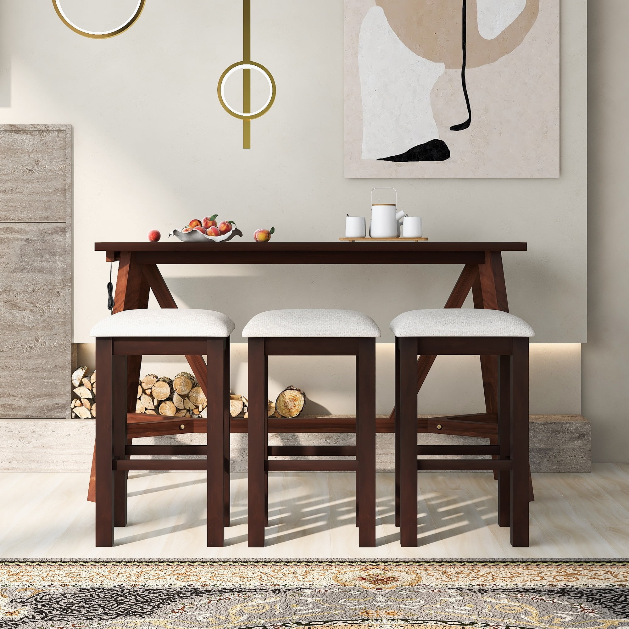 Multipurpose Home Kitchen Dining Bar Table Set with 3 Upholstered ... Multipurpose Home Kitchen Dining Bar Table Set with 3 Upholstered ...