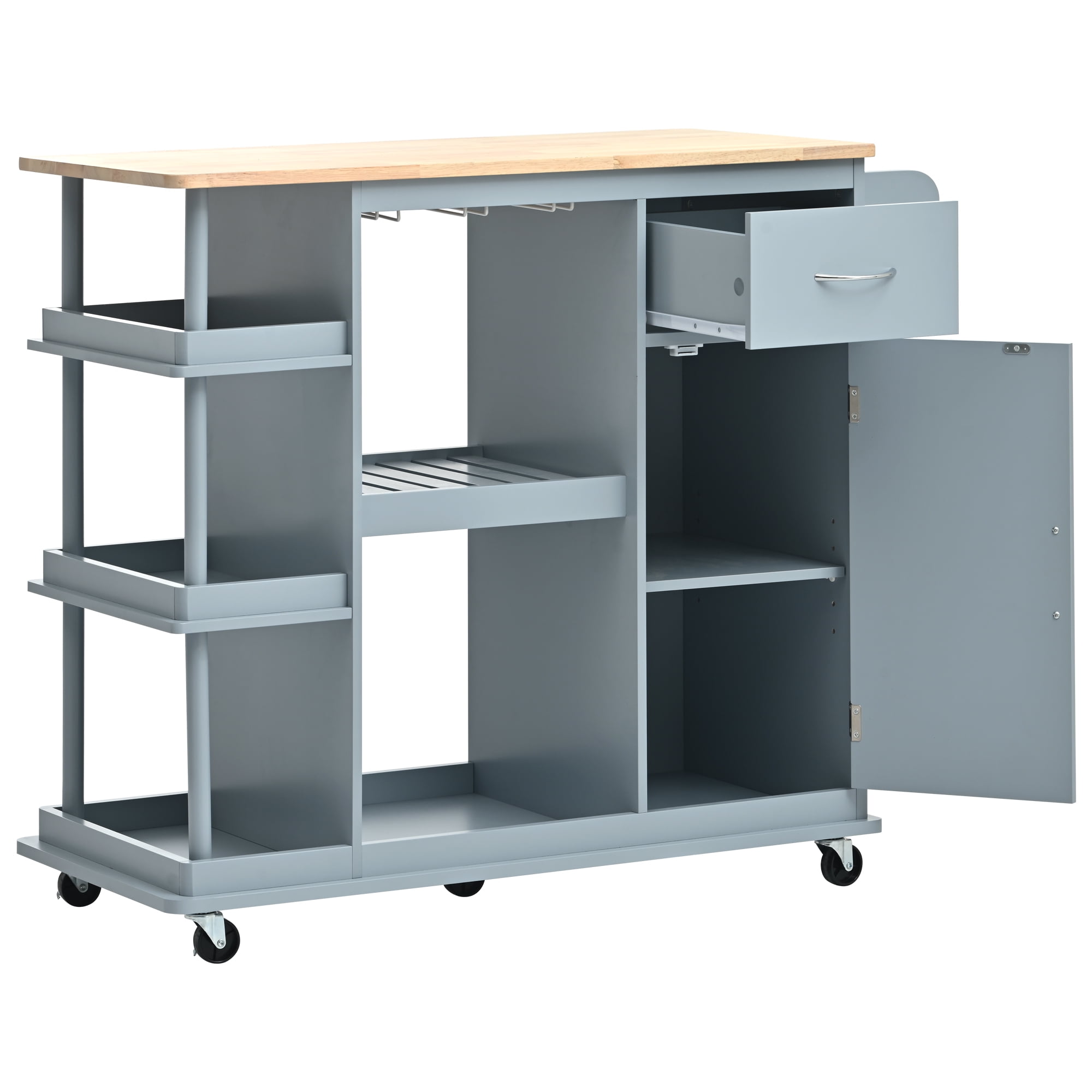 Multipurpose Kitchen Cart Cabinet with Side Storage Shelves,Rubber Wood ...