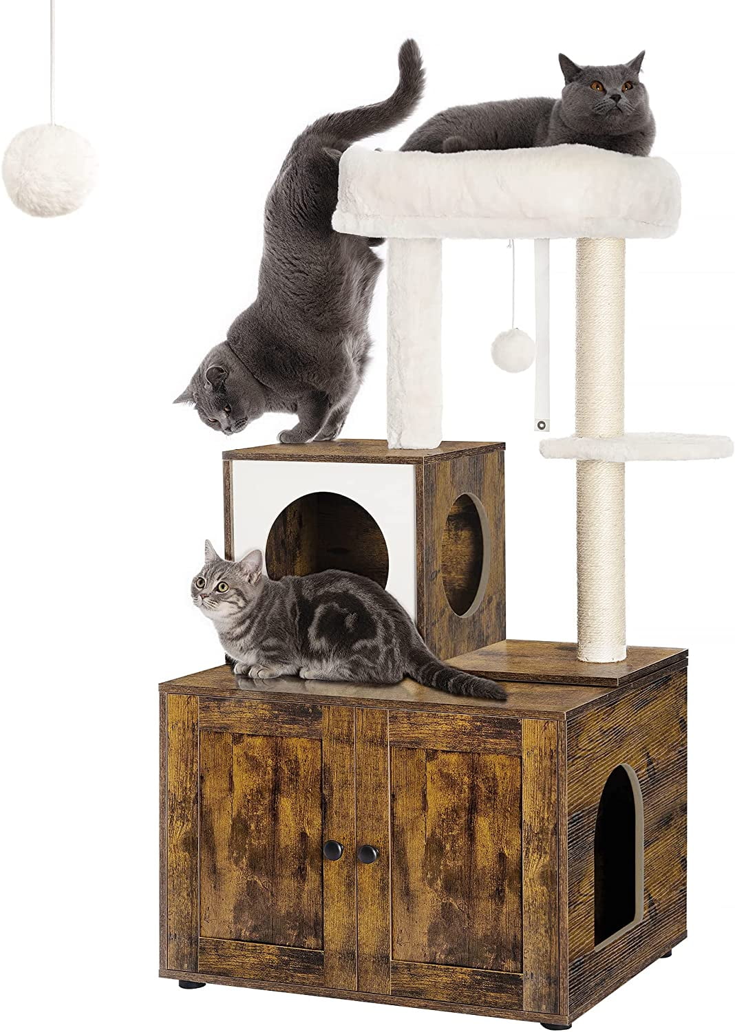 Multipurpose Litter Box Enclosure, Cat Tree and Condo, Side Table, with ...