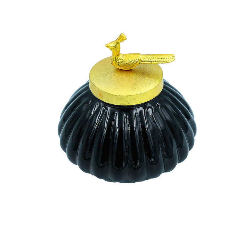 Multipurpose Ribbed Glass Jar with Gold Bird Lid – Elegant Storage ...