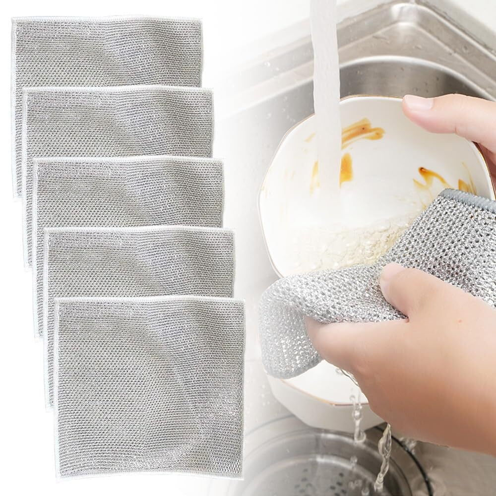 Multipurpose Wire Dishwashing Rags for Wet and Dry, New Double Layer ...
