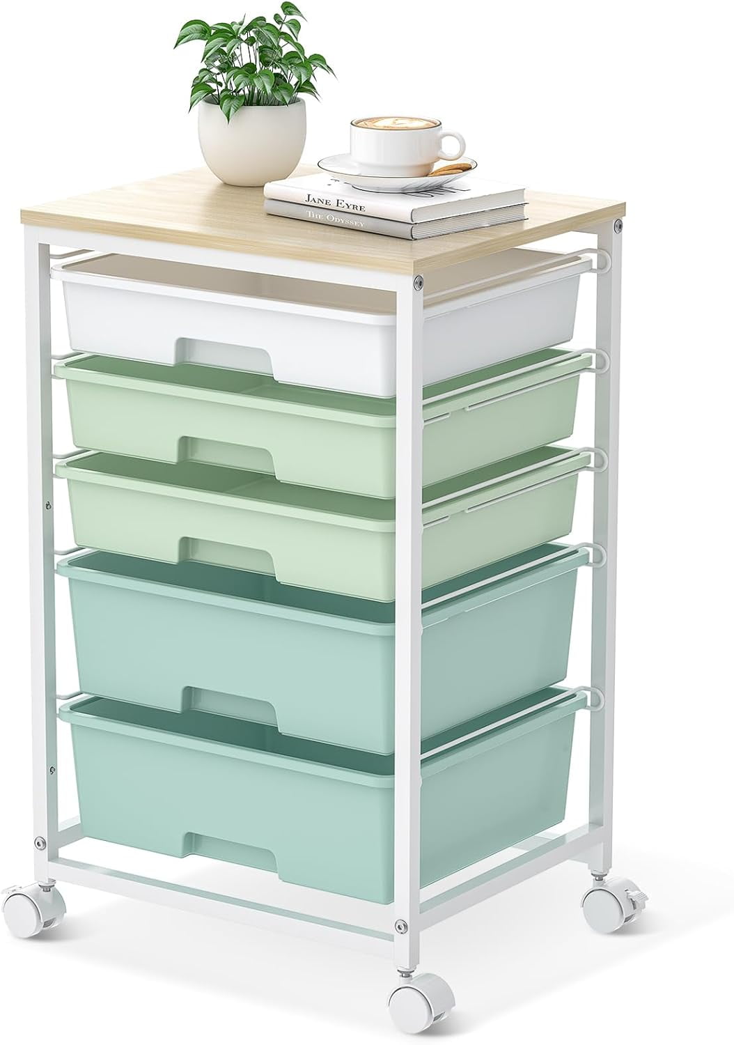 Multipurpose cart with 5 drawers, storage drawer cart with wooden ...