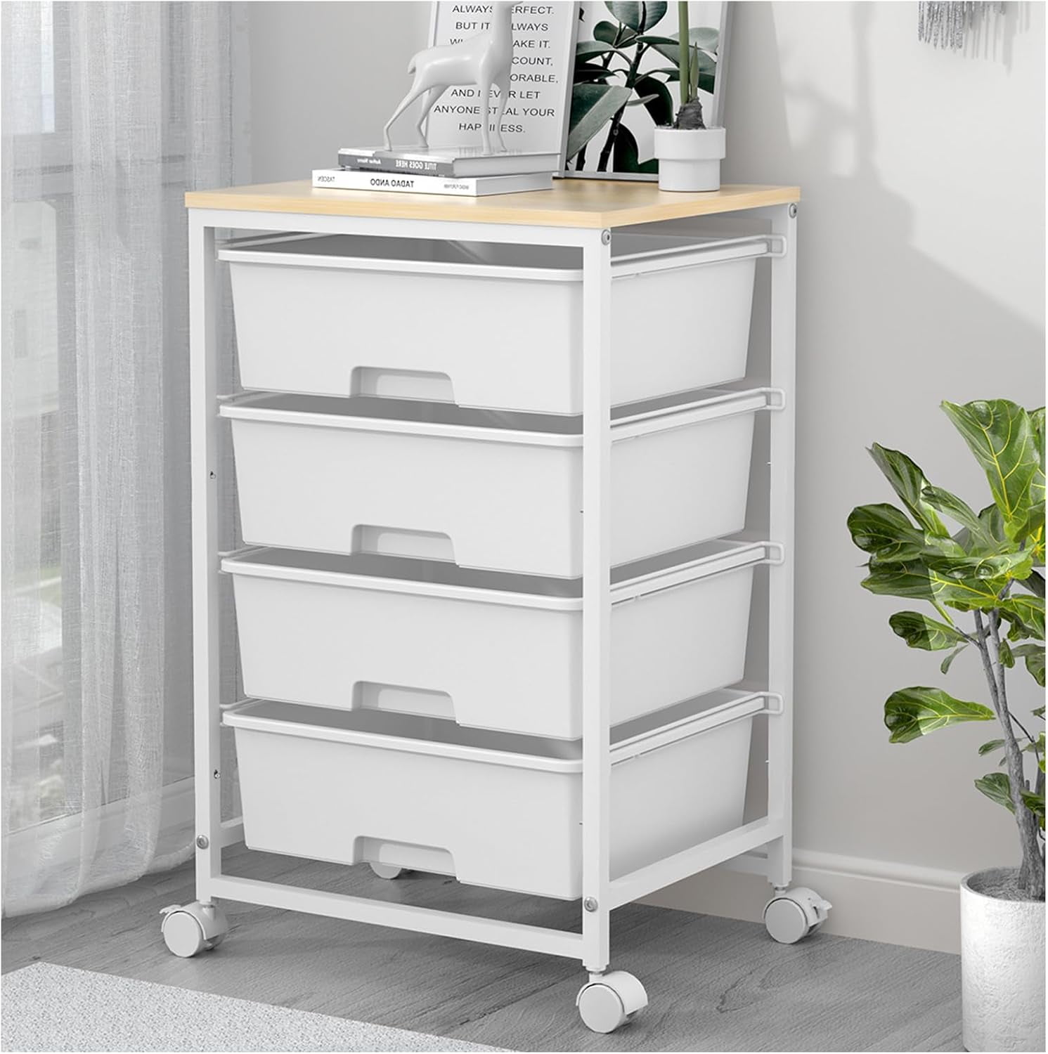 Utility Cart with 4 Drawers, Multipurpose Rolling Storage Cart with 4 ...