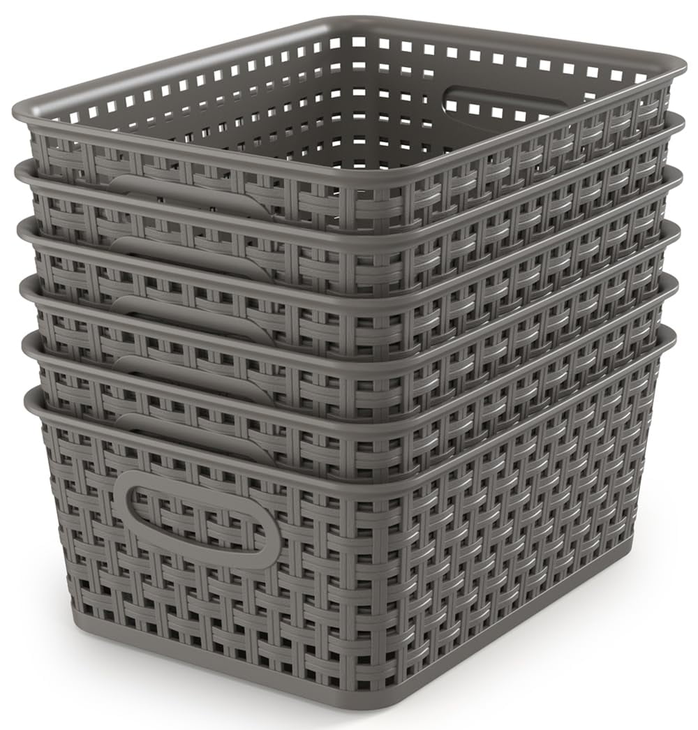 Multipurpose storage baskets 6 pack, plastic woven wicker bins for ...
