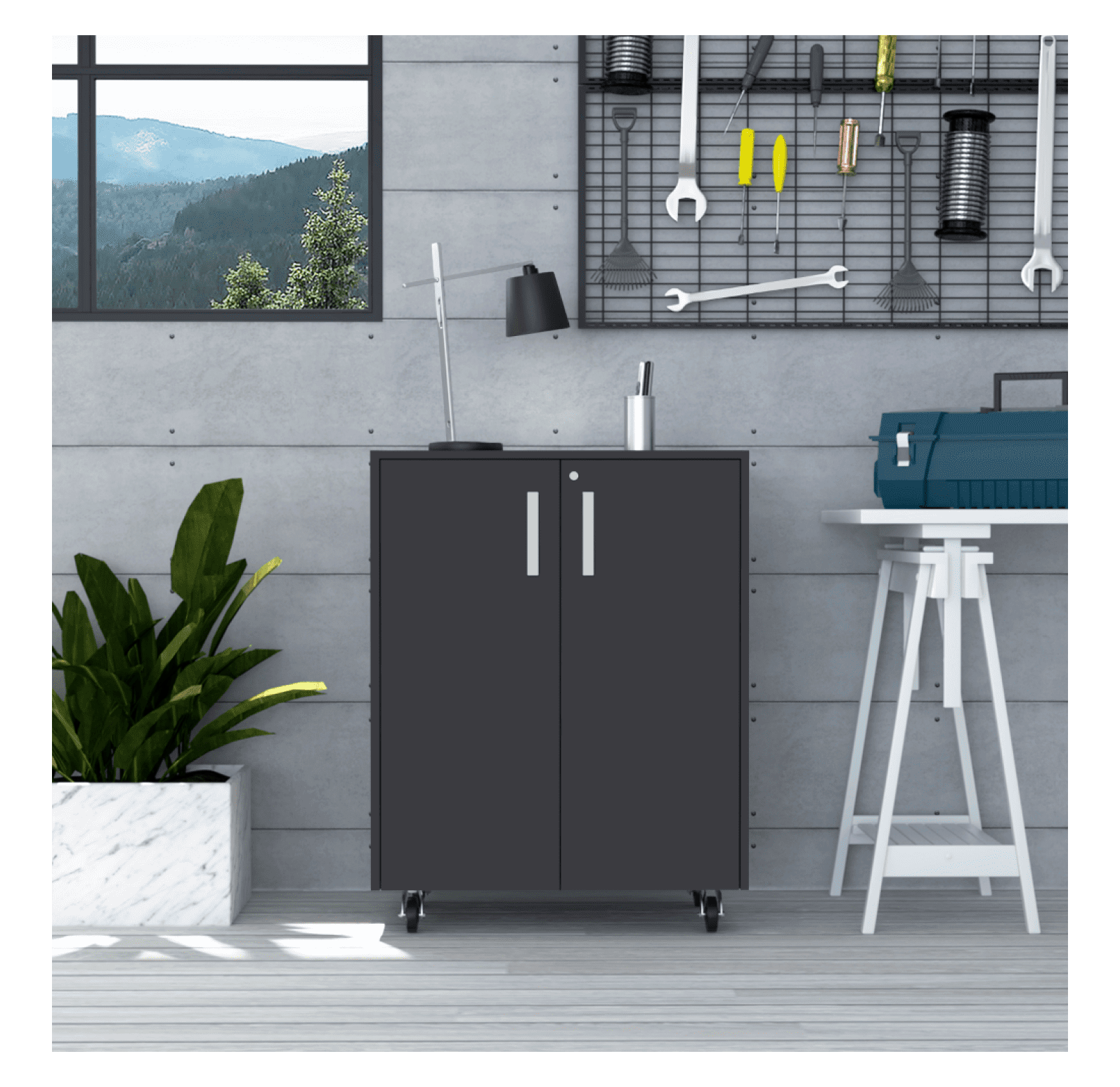 Multistorage Cabinet 35" H, two doors, two interior shelves, four ...