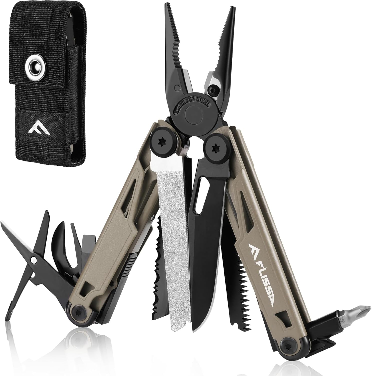 Multitool, 15-in-1 Multi Tool Pocket Knife with Sheath, Stainless Steel ...