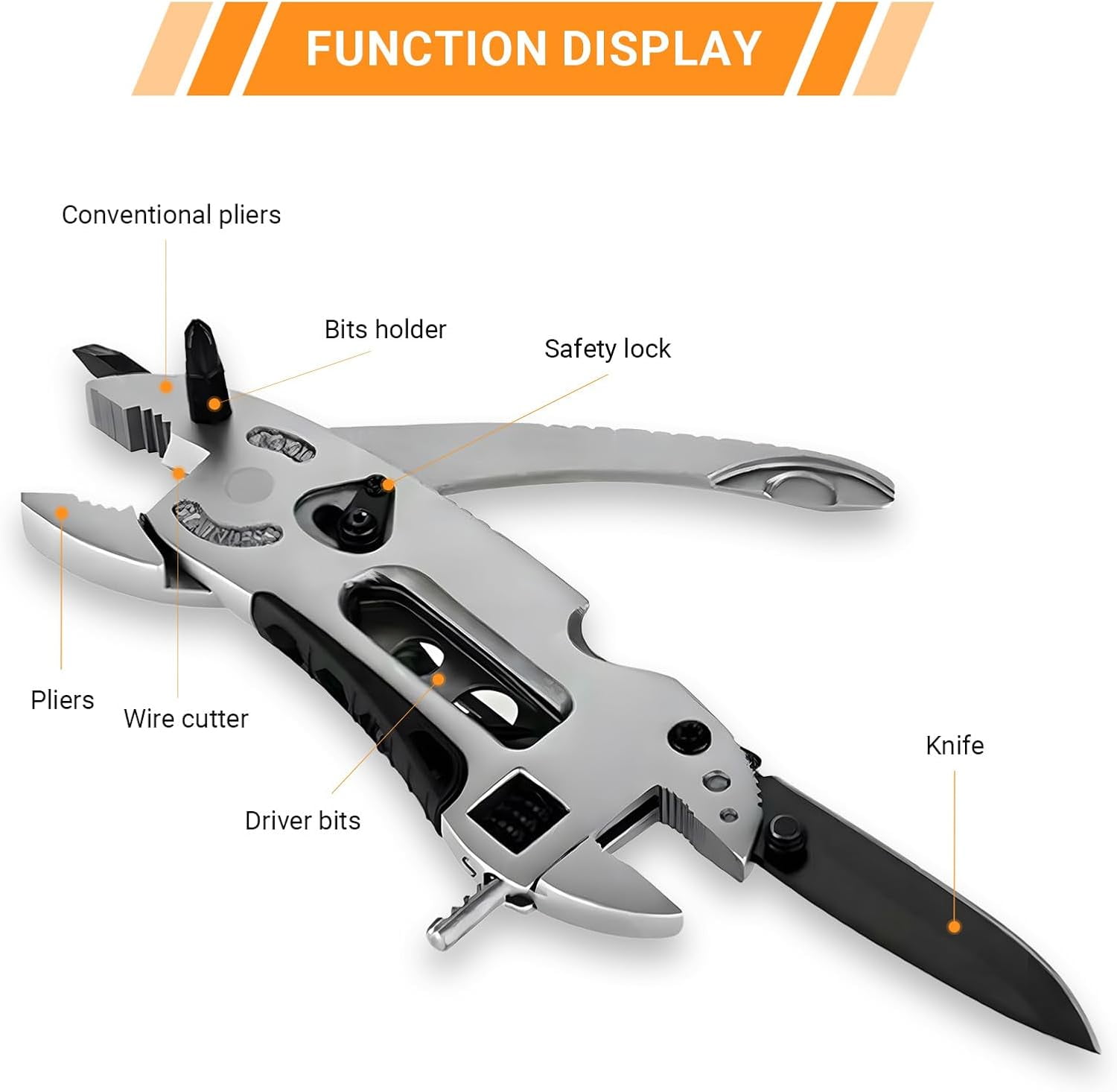 Multitool Adjustable Wrench Jaw Screwdriver Pliers Wire Cutter Portable ...