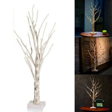 Newhomestyle Lighted Birch Tree for Home Decor, Set of 2 Money Tree ...