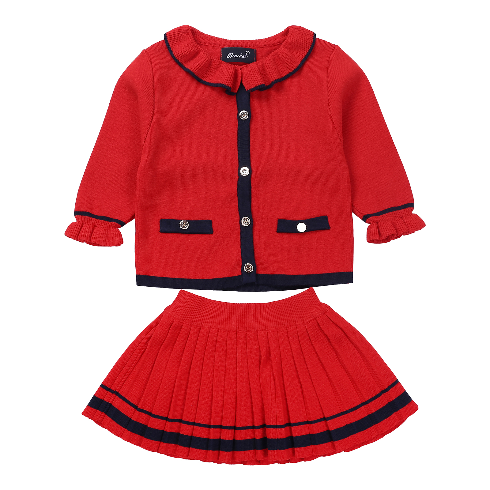Multitrust 2Pcs Little Girls Dress Set Long Sleeve Top and Short Skirt ...