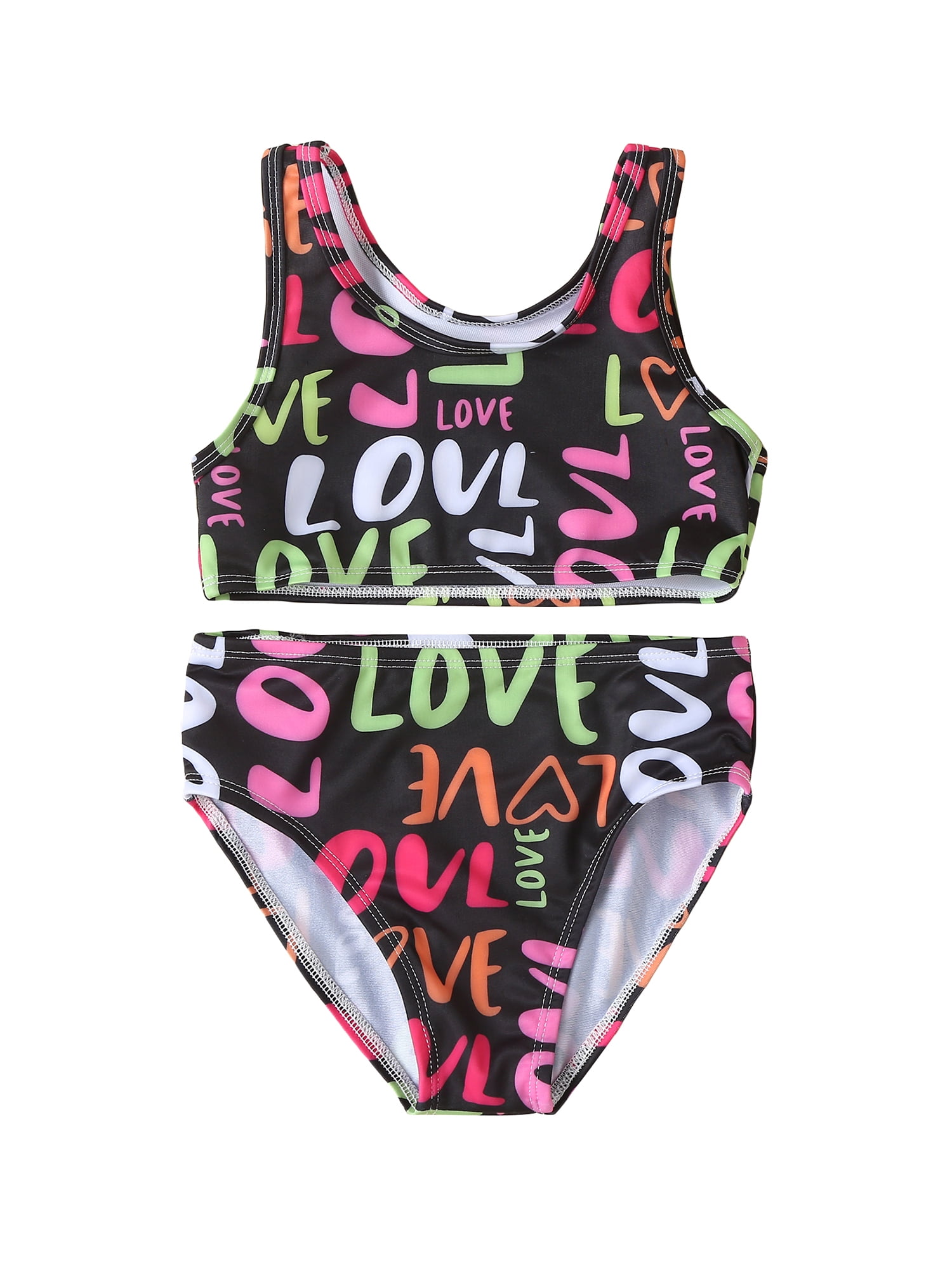 Multitrust Kid Girls Swimsuit, Sleeveless Off Shoulder Letters Print Crop Vest Tops Summer Beach ...
